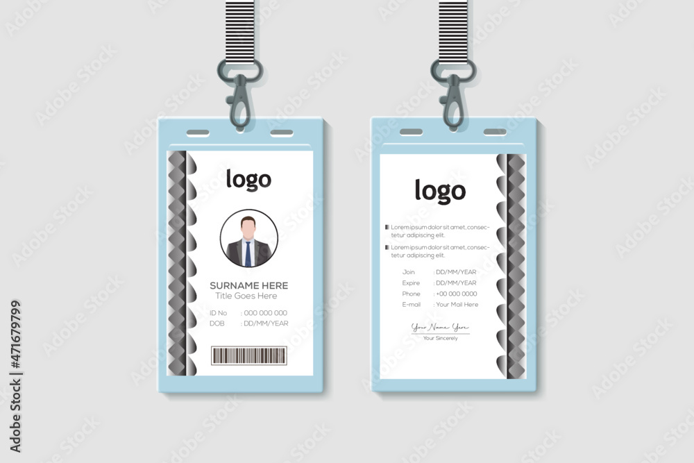 Minimal Creative Office Vertical Double-sided ID Card Design Template ...