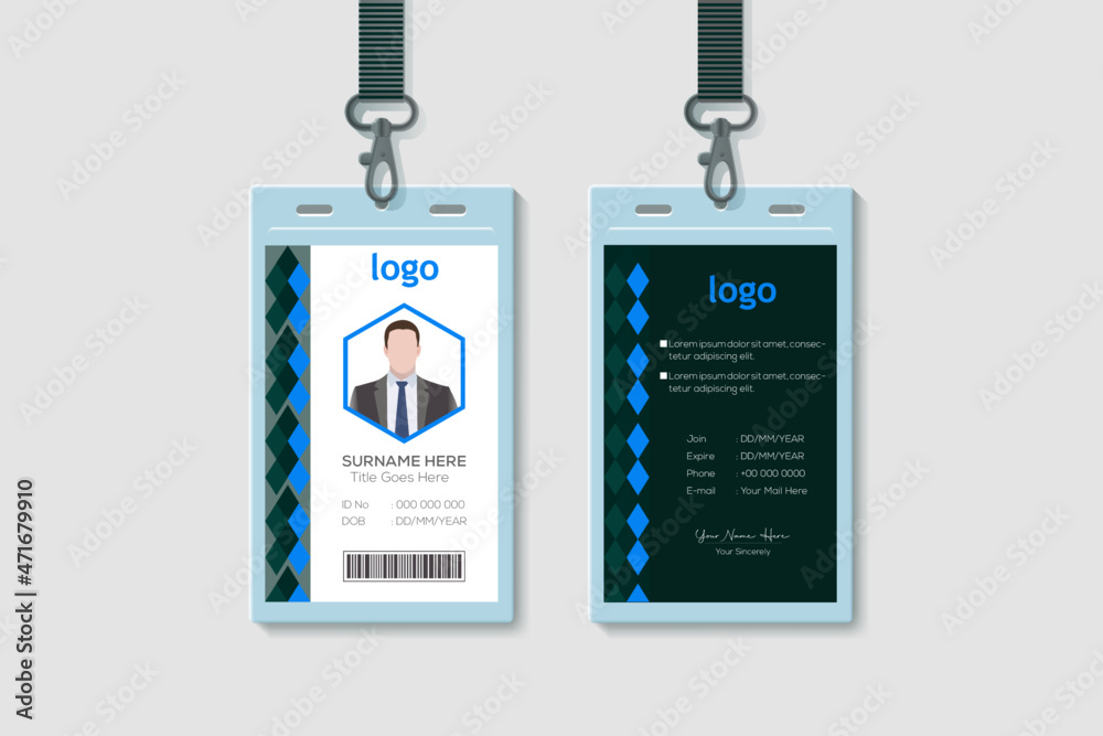 Simple Business Office Vertical Double-sided ID Card Design Template ...