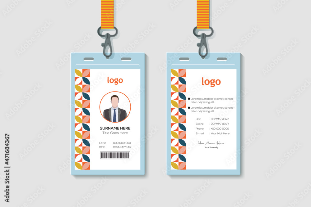 Geometric ID Card Template. Vertical Double-sided Multicolor Id Cards ...