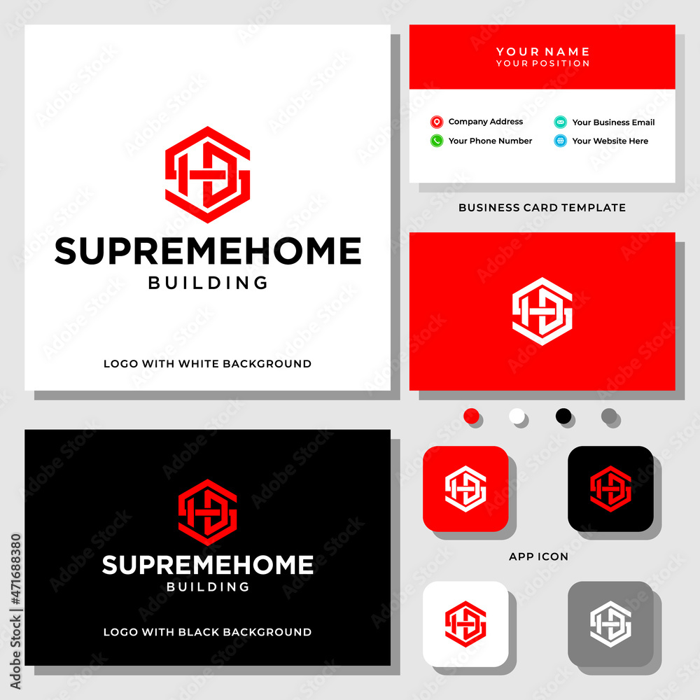 Letter SHB monogram industry logo design with business card template ...
