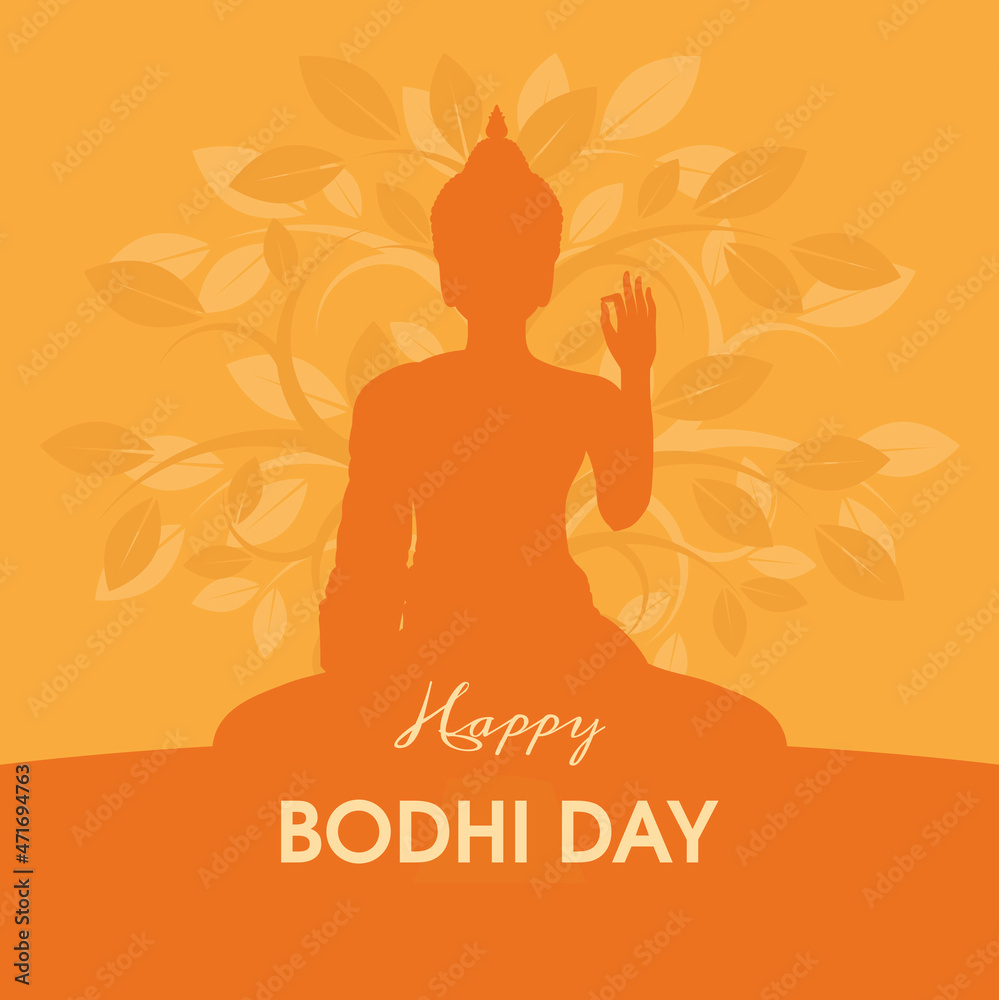 Happy Bodhi Day vector. Silhouette of sitting Buddha and tree vector ...