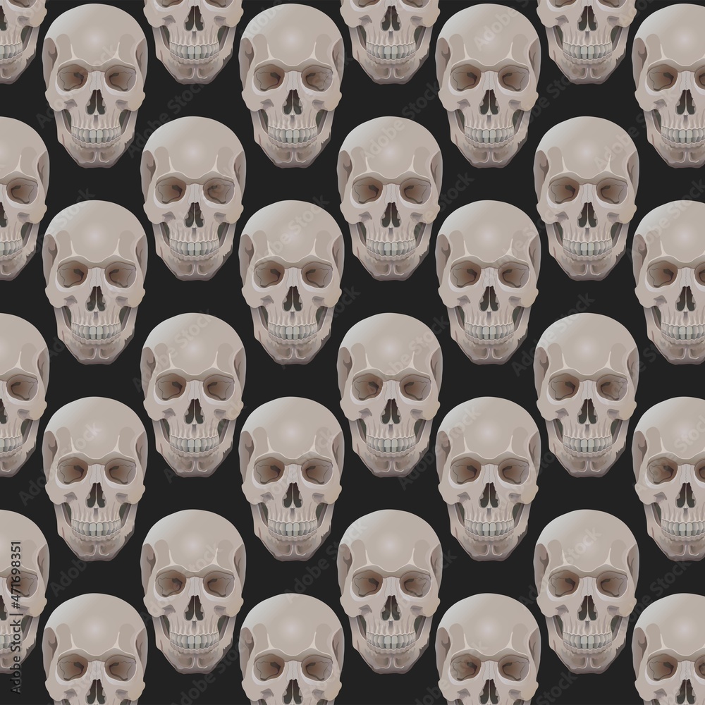 The pattern is seamless in vector. Human skulls are large against a ...