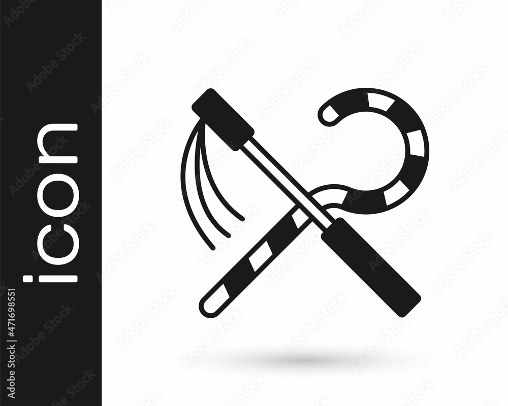 Black Crook and flail icon isolated on white background. Ancient Egypt ...
