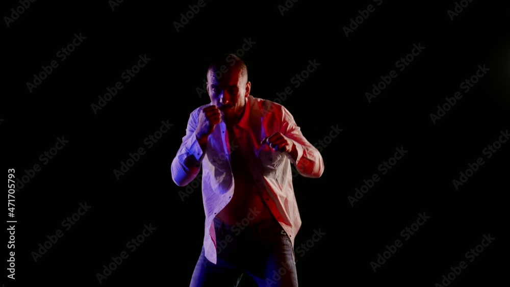 drunk man is waving fists, mad and furious person fighting with ...