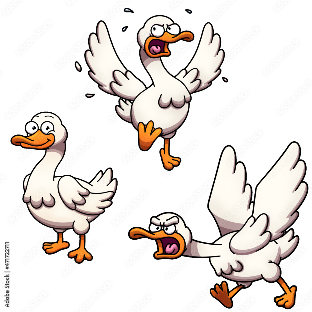 Cartoon Goose In Different Poses Stock Vector | Adobe Stock