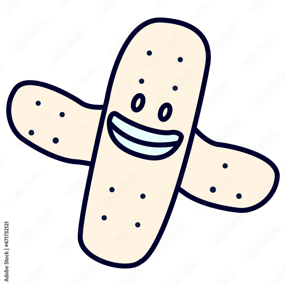 Cheerful linear skin-colored plaster on a white background. Joyful ...