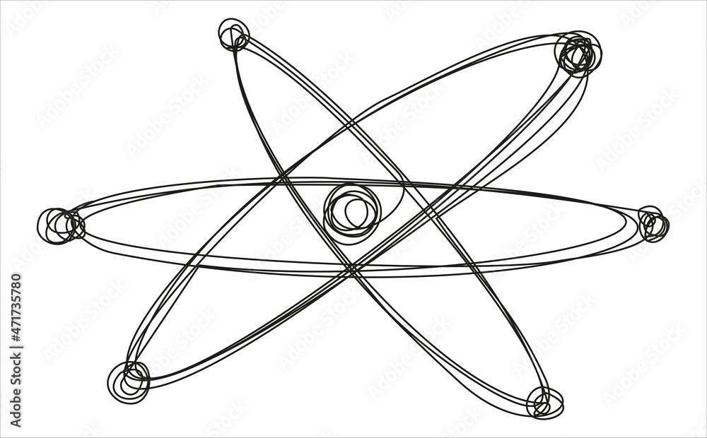 Symbol with the movement of the atom by a continuous line on a white ...