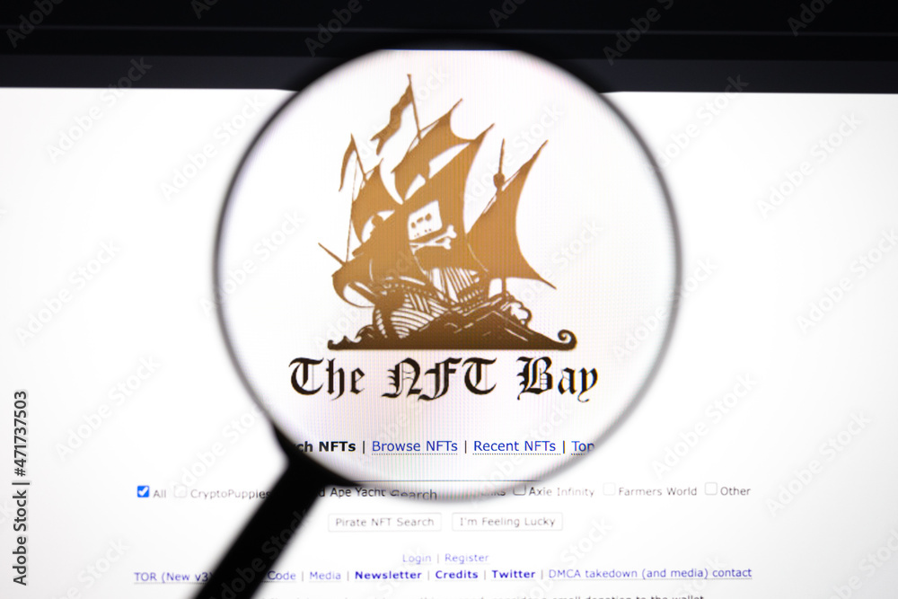 The NFT Bay logo on a website, seen on a computer screen through a ...