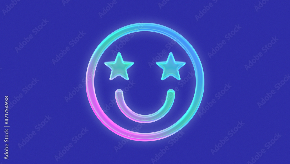 Glowing and gradient smiley face with star eyes, purple grain ...