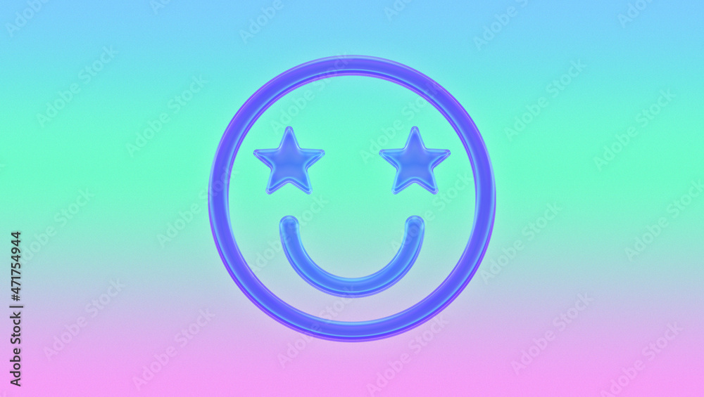 Glowing and gradient smiley face with star eyes, gradient grain ...