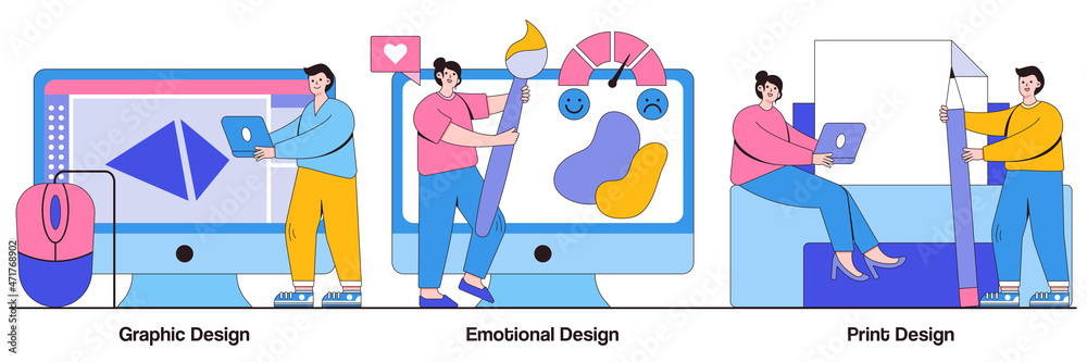 Graphic and print design, emotional engagement concept with tiny people ...