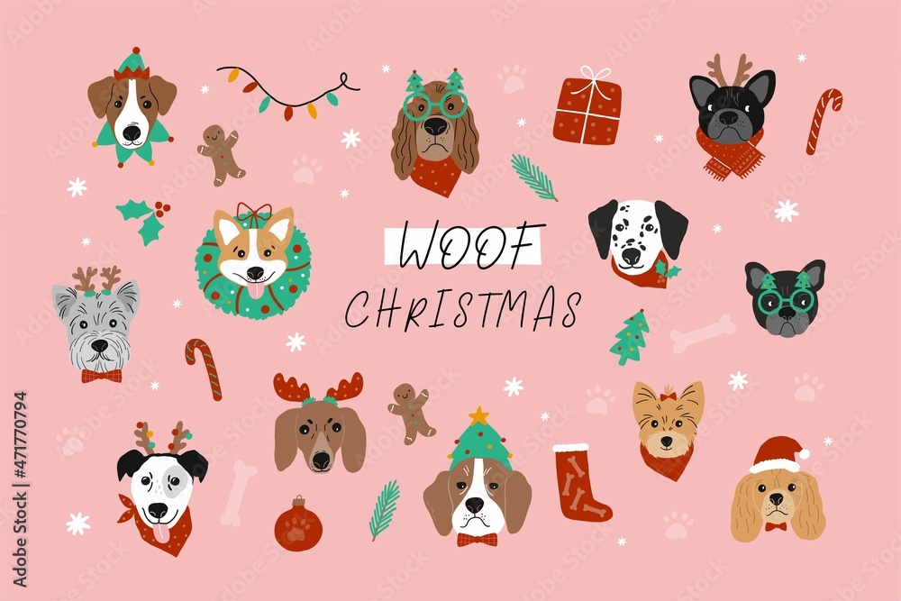 Cute Cartoon Christmas Dogs