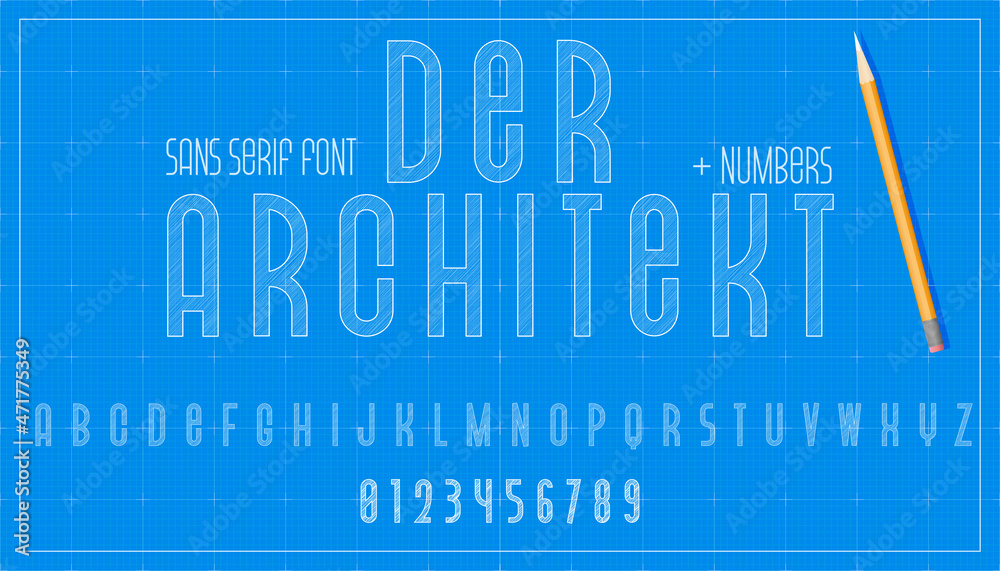 Blueprint architecture font. Capital sans serif letters alphabet ...