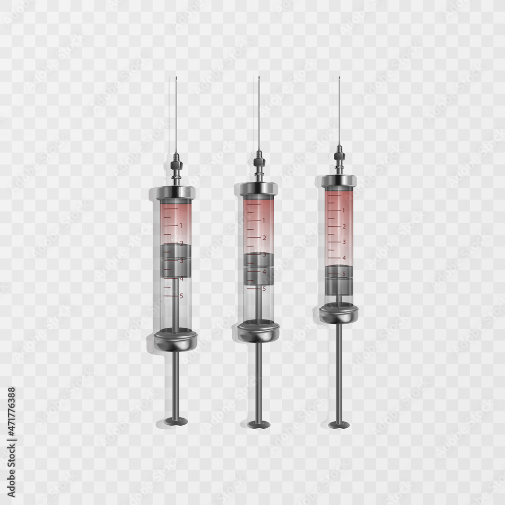 Glass syringe illustration in black and white in realistic style ...