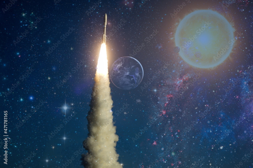 Space shuttle taking , Spaceship lift off with blast and smoke on the ...