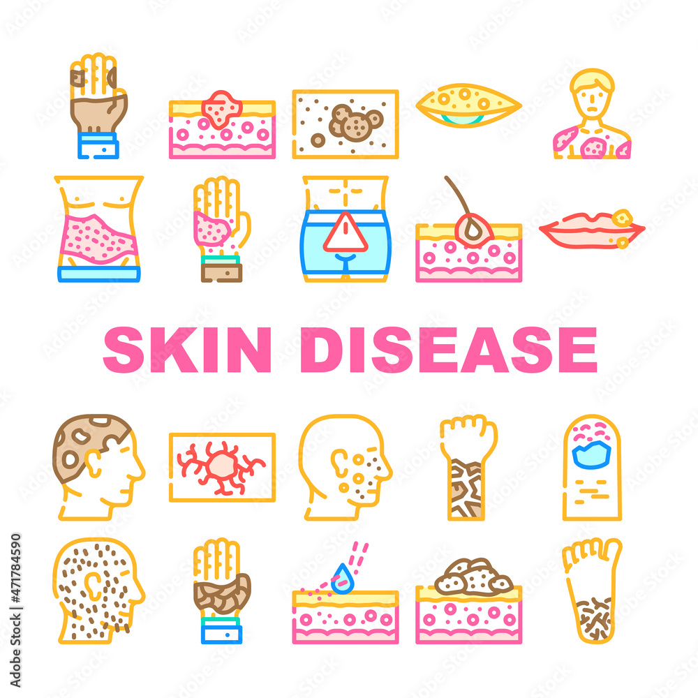 Skin Disease Human Health Problem Icons Set Vector ...