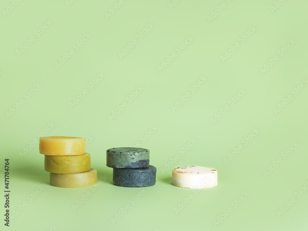 Six natural handmade round soaps in the form of the stairs opposite the ...