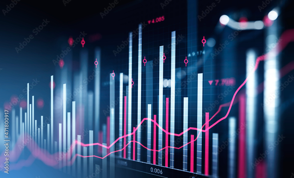 Financial chart and rising graph with bar diagrams Stock Illustration ...