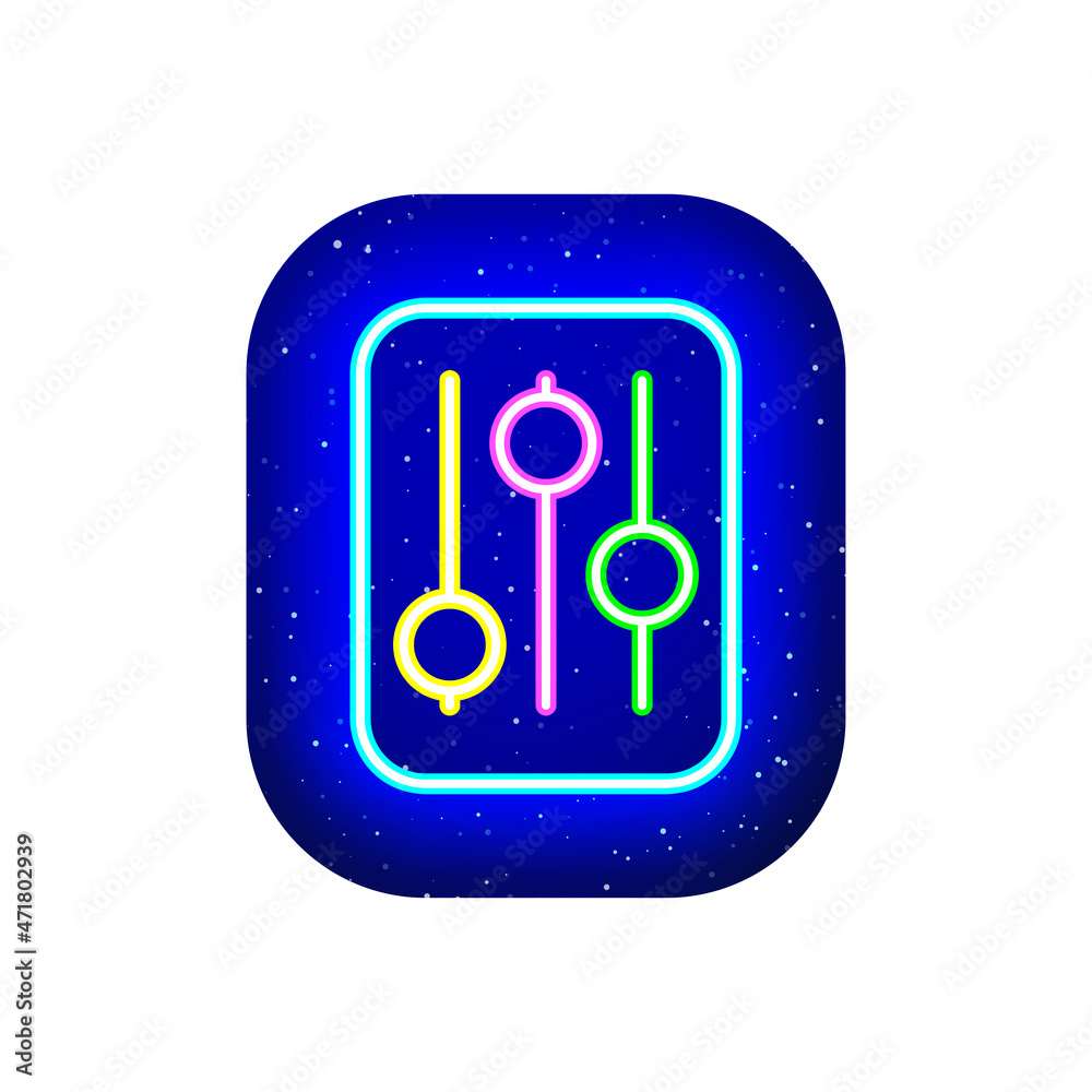 Neon colored control buttons icon. Midnight blue. Neon scroll buttons icon design. Realistic ...