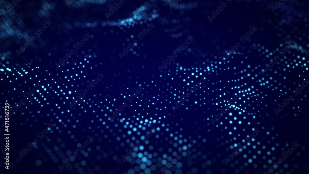 Digital blue background with moving glowing particles. Futuristic ...