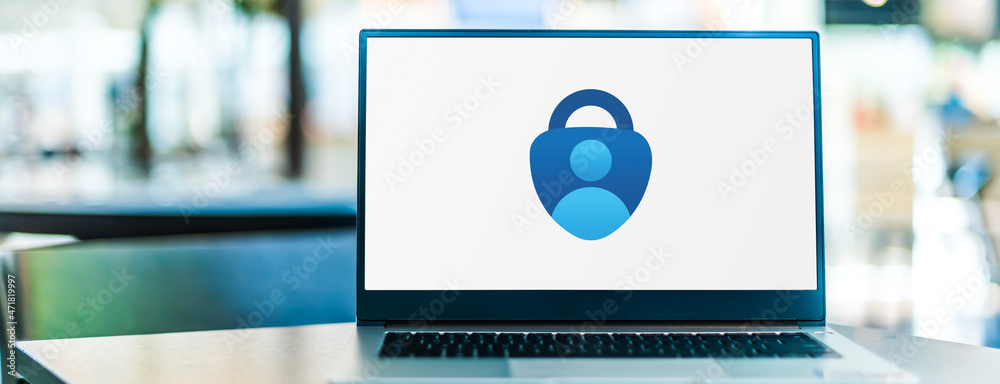 Laptop computer displaying logo of Microsoft Authenticator Stock Photo ...