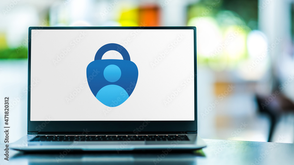 Laptop computer displaying logo of Microsoft Authenticator Stock Photo ...