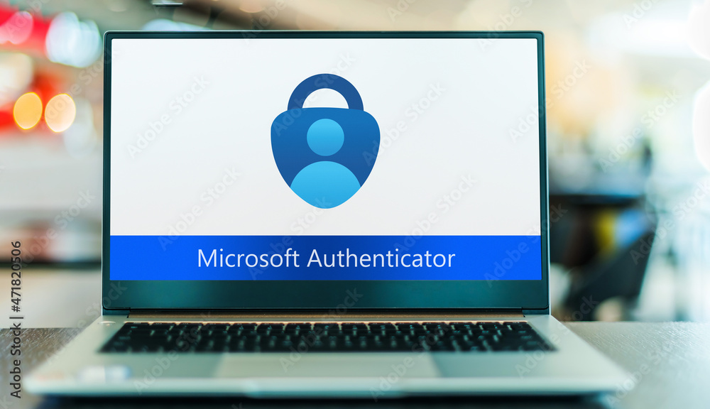 Foto de Laptop computer displaying logo of Microsoft Authenticator do ...