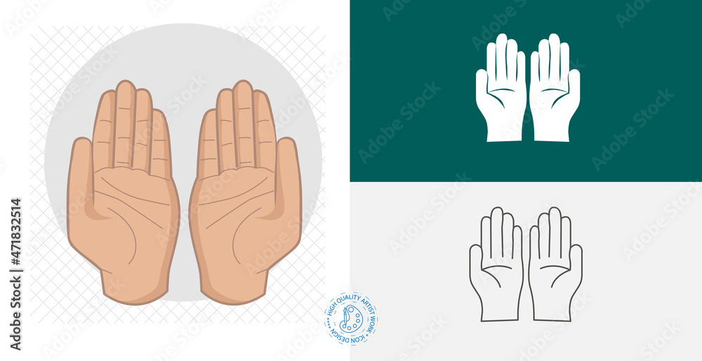 Muslim hands in pose of praying isolated flat icon. line, solid islamic ...