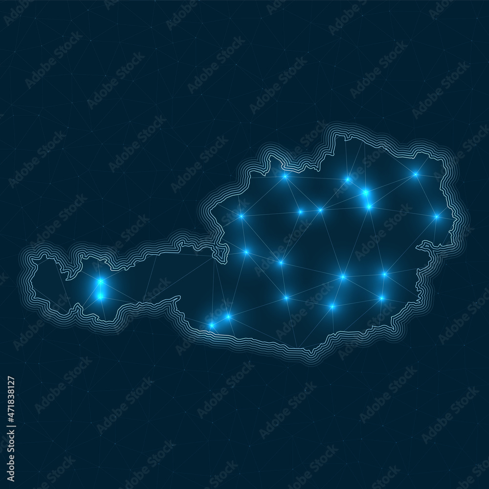 Austria network map. Abstract geometric map of the country. Digital ...