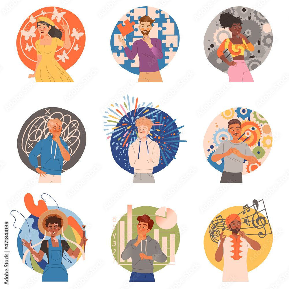 People with different types of thinking. Analytical, imaginative ...