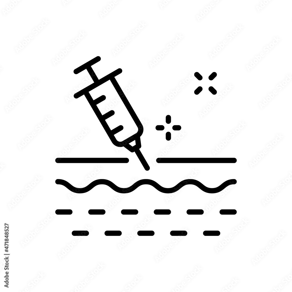 Skin Injection Line Icon. Syringe and Structure of Skin Linear ...