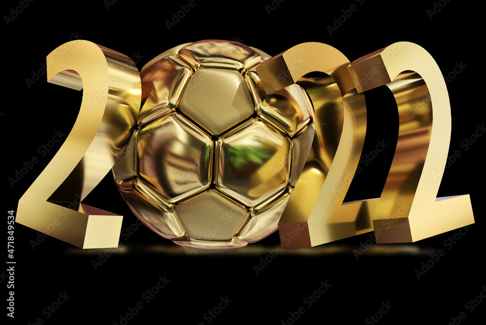 2022 22 soccer football ball golden isolated new year - 3d rendering ...
