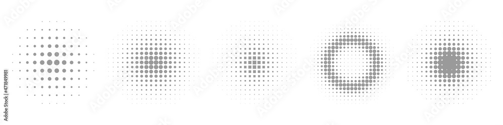 Set of Halftone Gradient Circles Backgrounds. Geometric Fade Pattern ...