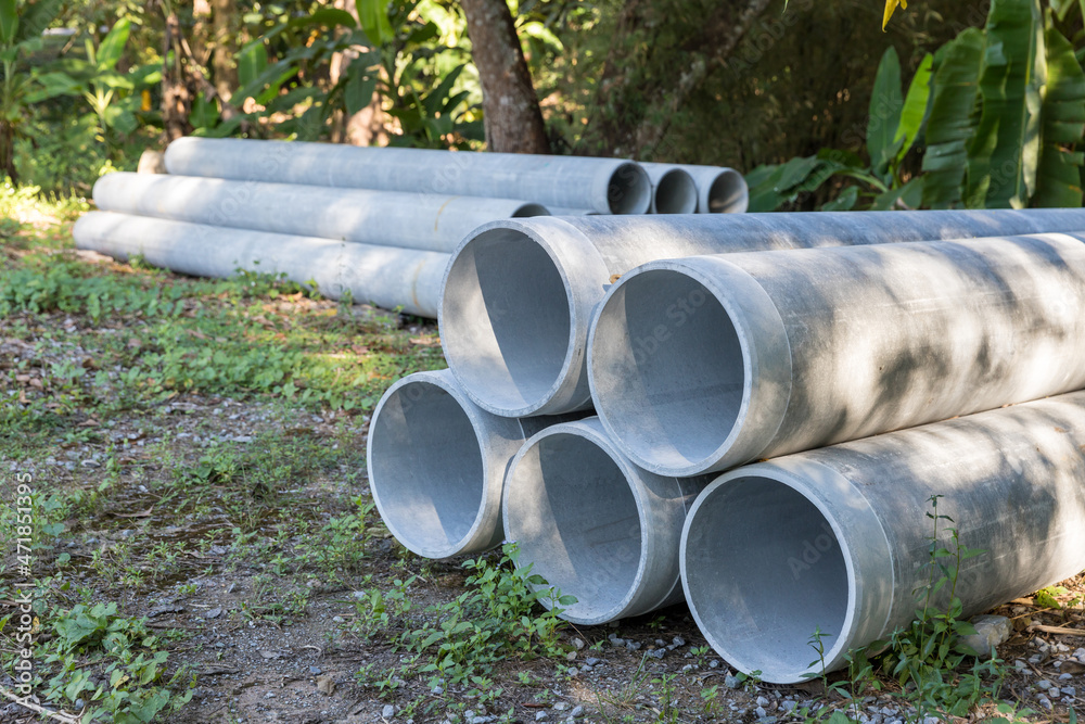 Concrete Drainage Pipe on a Construction Site. Concrete drainage pipes ...