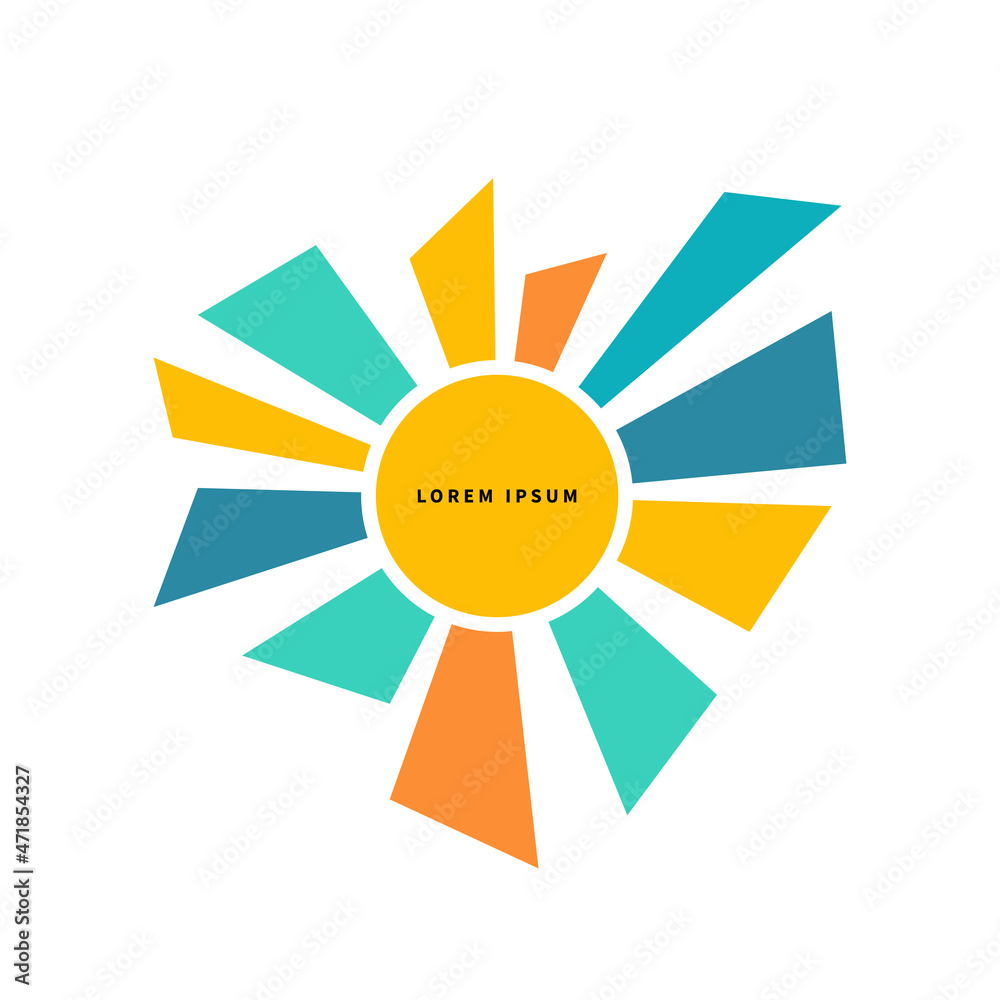 flat frame in the shape of a sun with rays. Summer round border Stock ...