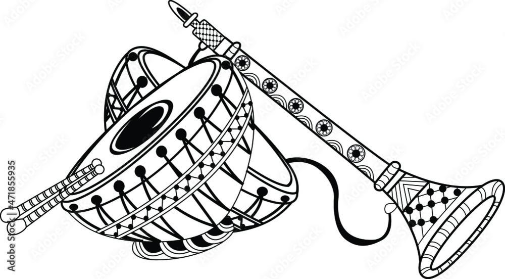 INDIAN MUSIC INSTRUMENT WEDDING SYMBOL NAGADA SHEHNAI VECTOR ...