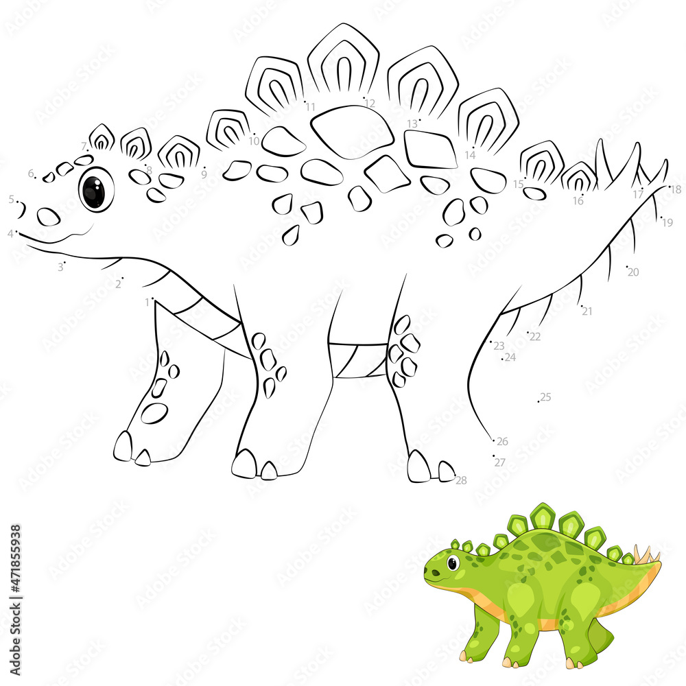 Point-to-point game. Draw a line. Stegosaurus. For kids. Worksheet ...