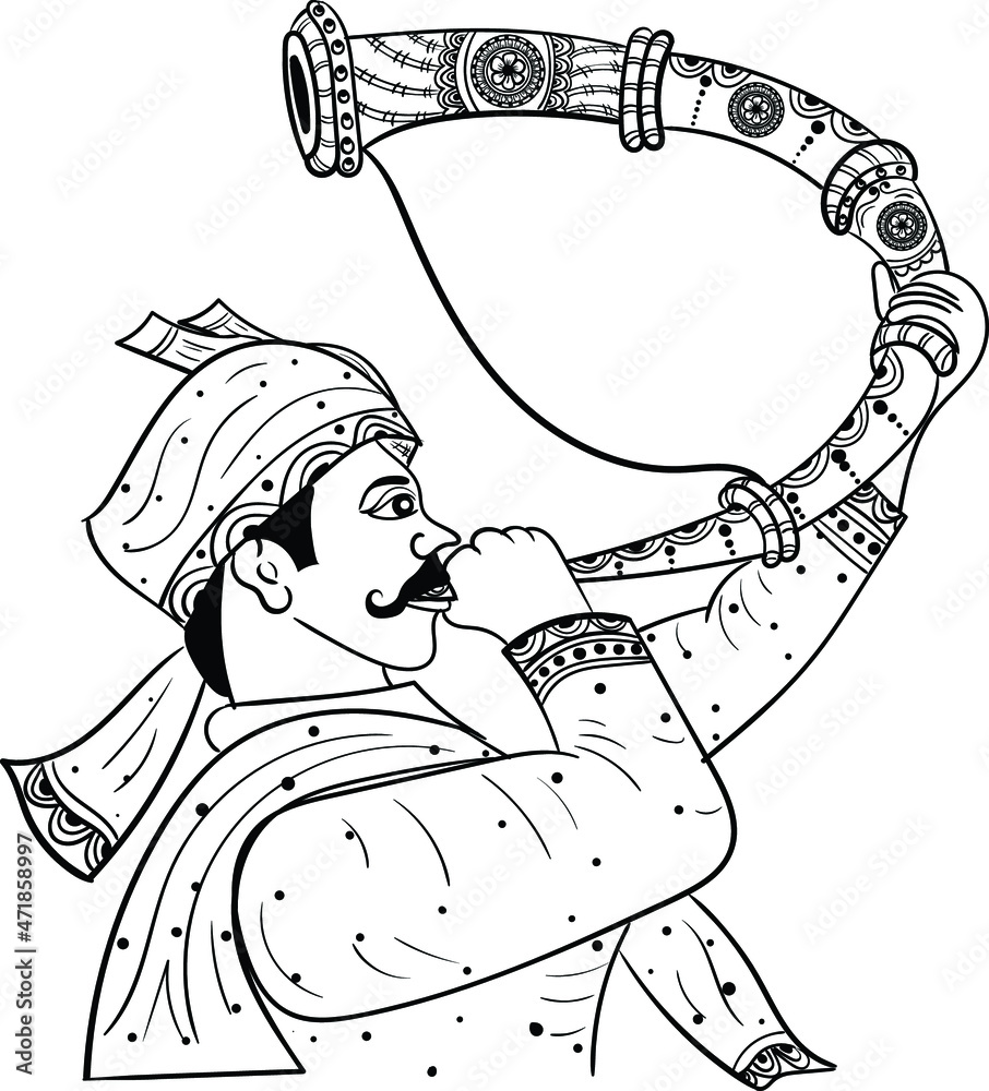 Vetor do Stock: Indian wedding clip art men playing sringa or shahnai ...