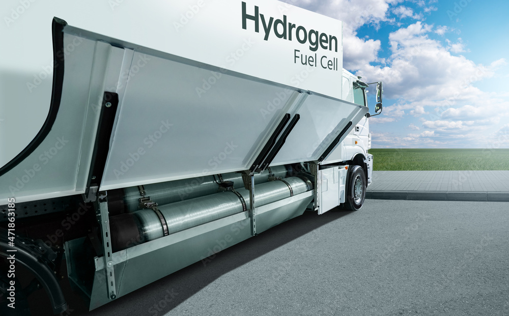 Fuel cell truck with hydrogen cylinders. Clean transportation concept ...