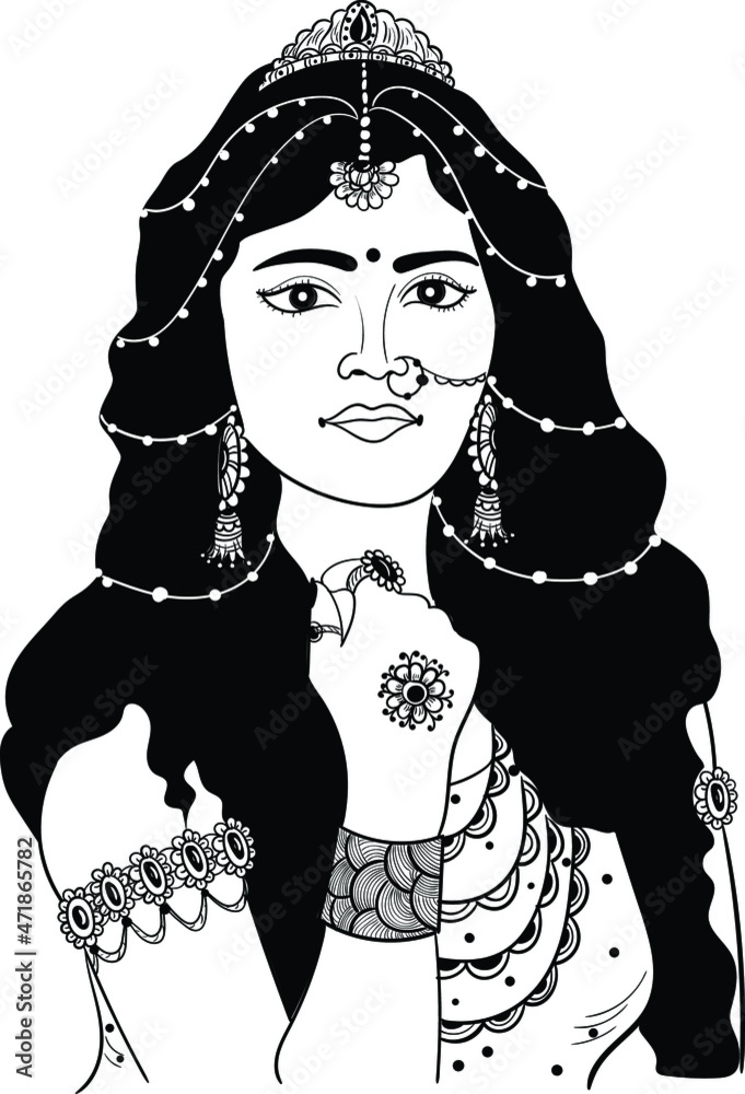 Indian bride black and white line drawing clip art. Indian wedding clip ...