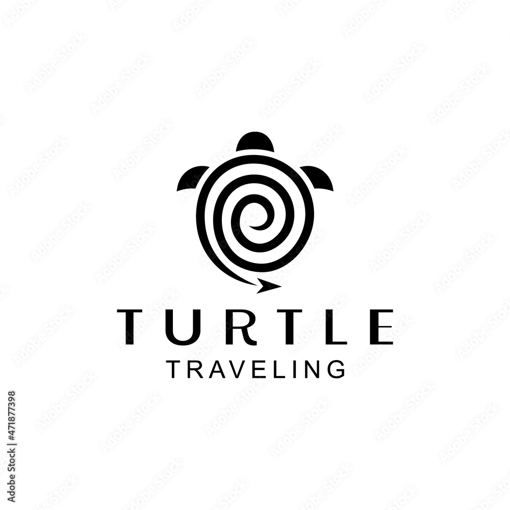 Turtle traveling with line art style in white background, template ...