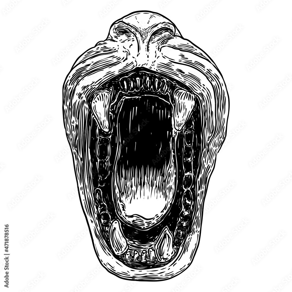Beast open mouth with fangs and teeth. Monster maw jaw, werewolf or ...
