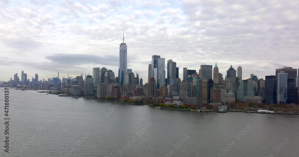 5k aerial side view lateral flight Manhattan New York NYC Stock Video ...