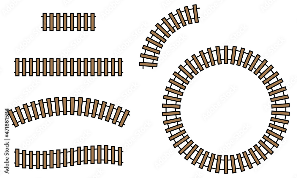 Train Track Colored Clipart Set - Straight, Curved, Corner, Wave and ...