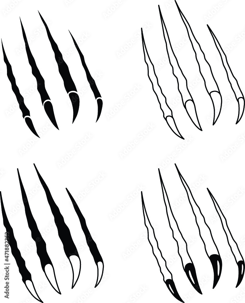 Claw Swipe and Shred Clipart Set - Outline and Silhouette Stock ...