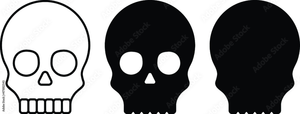 Simple Human Skull Clipart Set - Outline and Silhouette Stock Vector ...