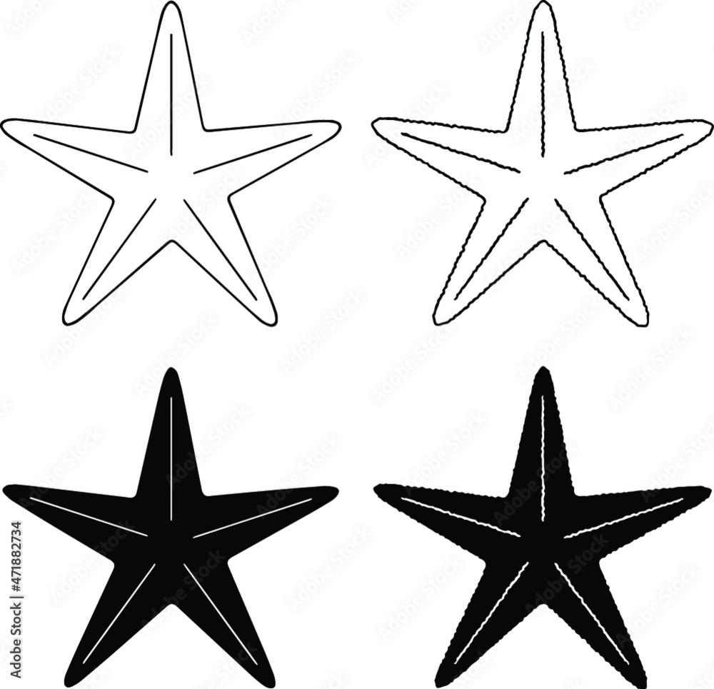 Sea Star / Starfish Clipart Set - Outline and Silhouette Stock Vector ...