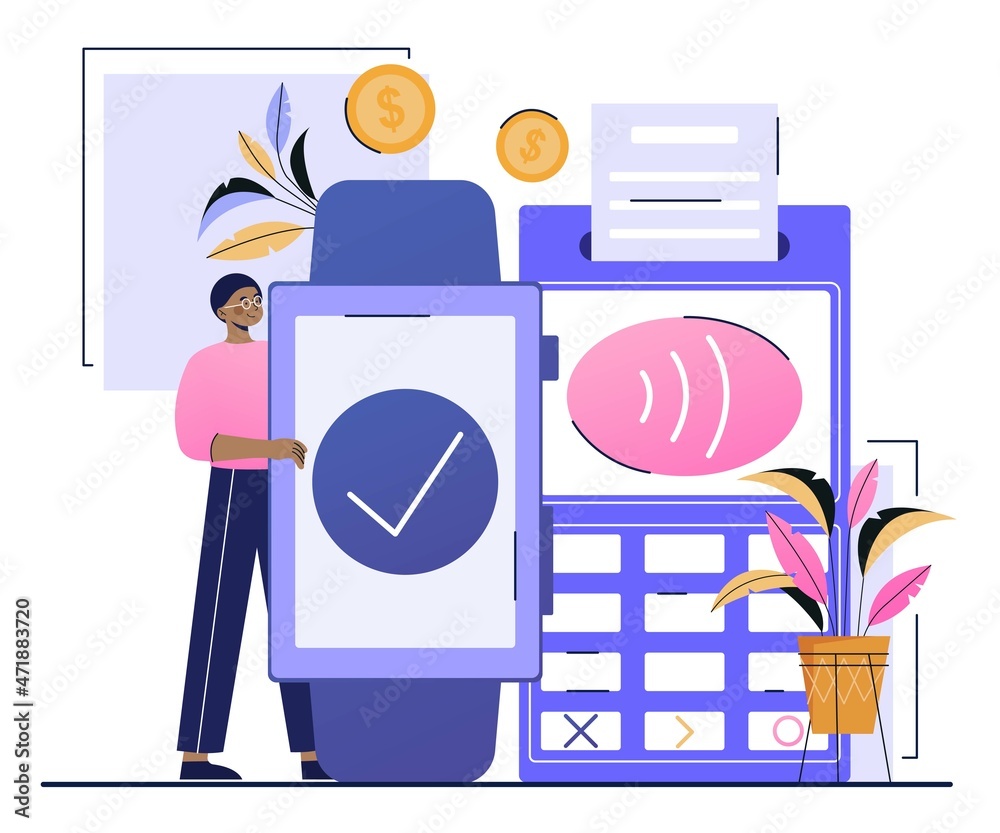 Man with smartwatch payment. Modern technologies, new devices ...