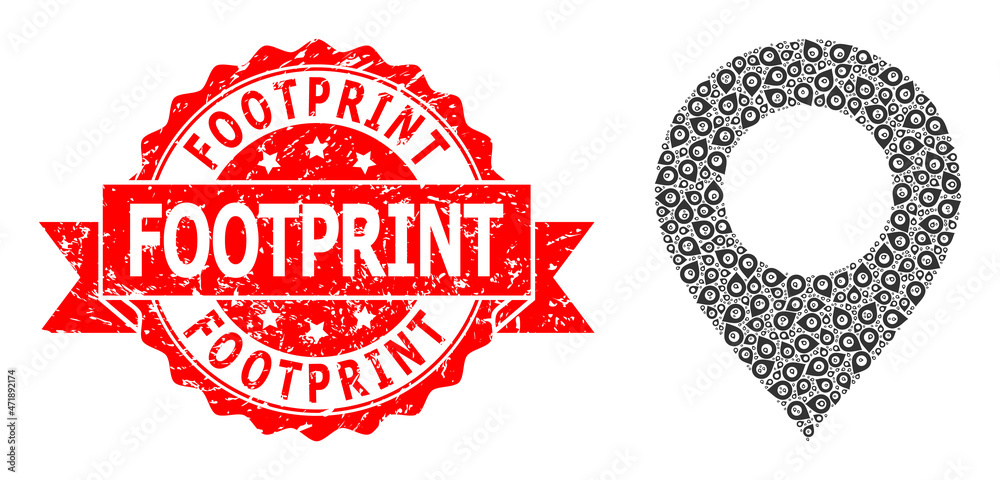 Vector recursive mosaic map mark, and Footprint scratched stamp seal ...