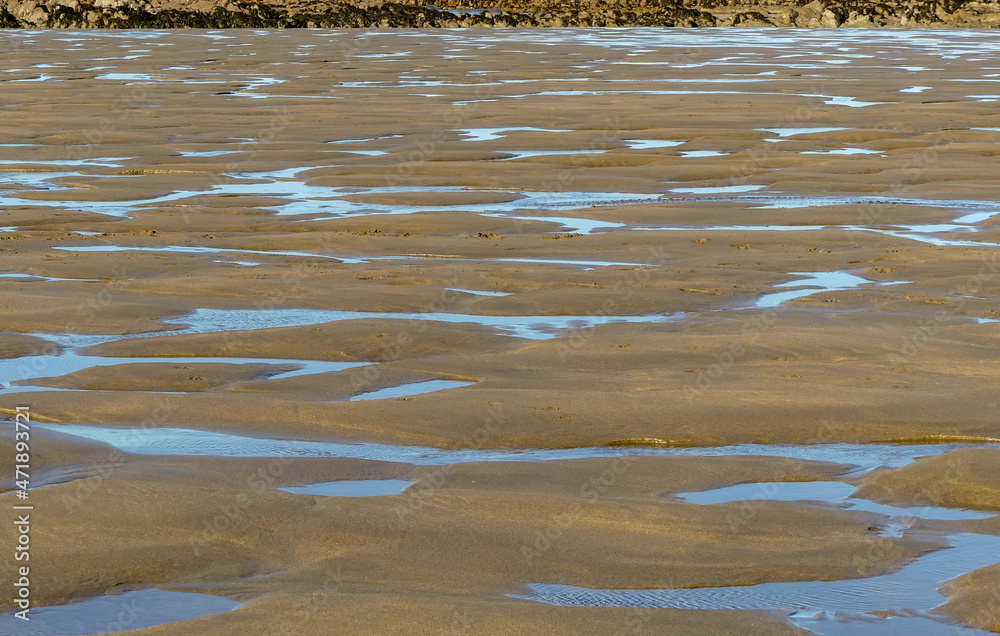 Abstract image of an intertidal sandy beach after an ebb tide. with ...